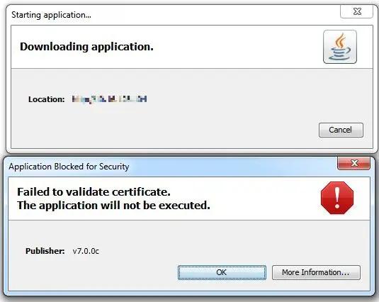 Application Blocked For Security Failed To Validate Certificate